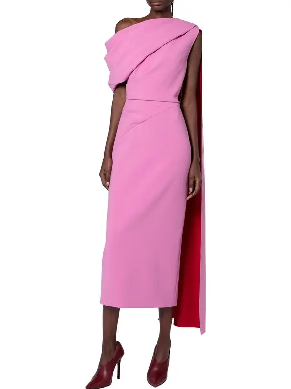 ROKSANDA Maite Asymmetric Cape Effect Crepe Midi Dress - Pink