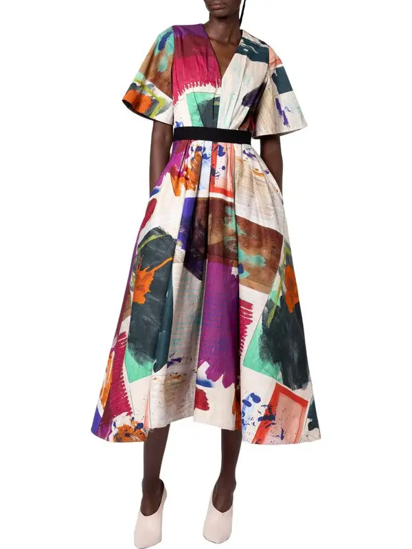 ROKSANDA Sana Abstract Cotton Fit & Flare Midi Dress - Multicolor