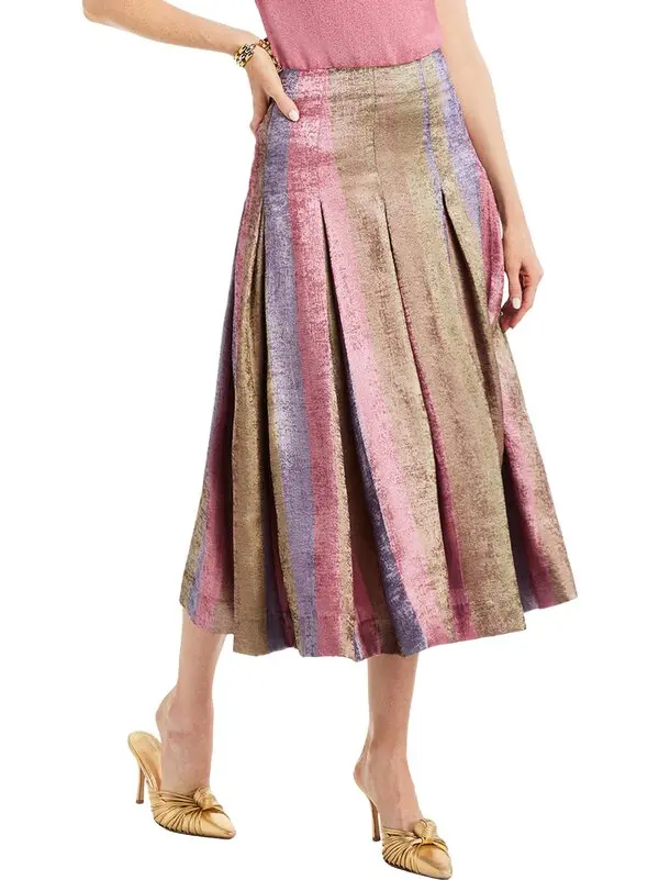 Mestiza New York Metallic Stripe Pleated Midi Skirt - Multicolor