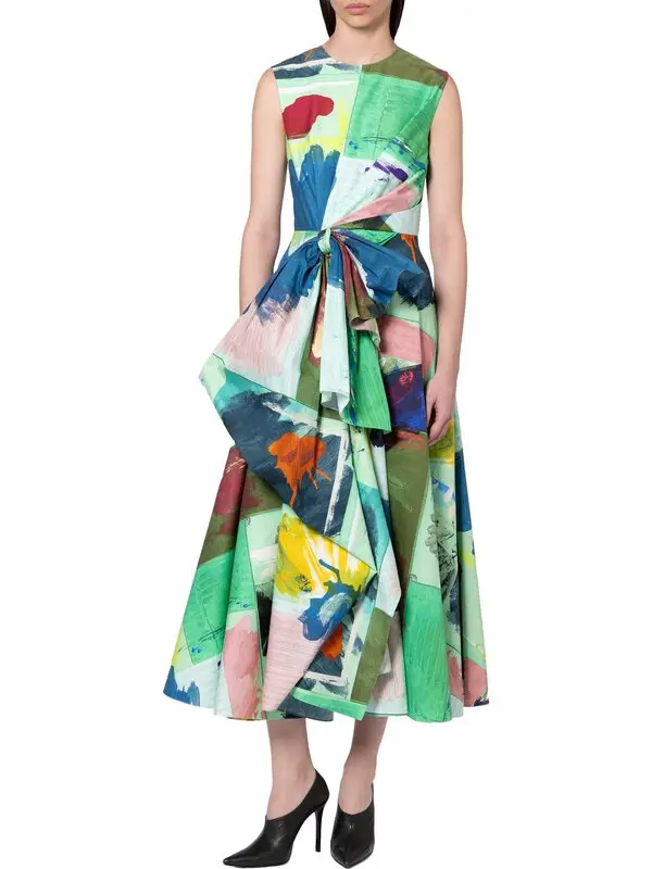 ROKSANDA Nura Abstract Cotton Pleated Midi Dress - Multicolor
