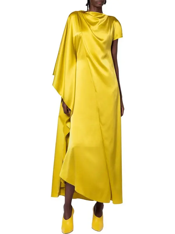 ROKSANDA Hiba Silk Asymmetric Cape Midi Dress - Yellow