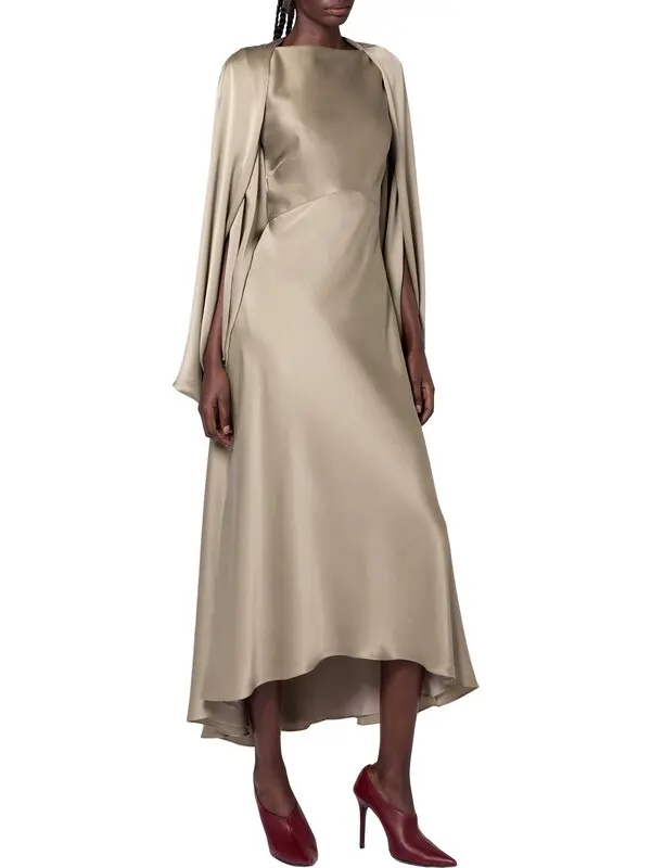 ROKSANDA Koda Silk Satin Cape-sleeve Midi Dress - Silver