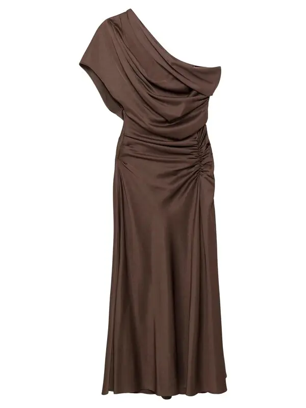 Simkhai Joanna Draped Asymmetric Midi Dress - Brown