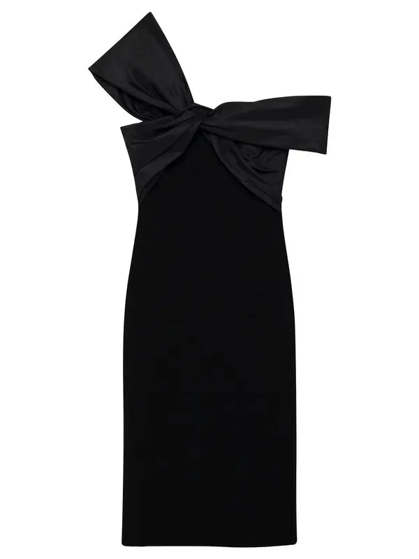 Simkhai Knit Taffeta Combo Knotted Midi Dress - Black