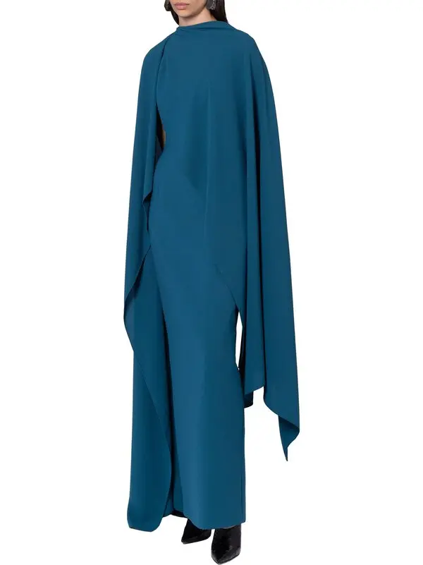 ROKSANDA Deena Crepe Asymmetric Cape Maxi Dress - Blue