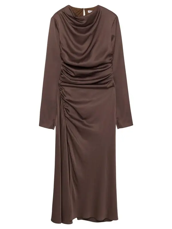 Simkhai Odessa Satin Draped Midi Dress - Brown