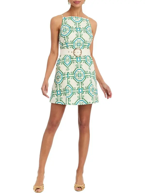Mestiza New York Havana Geometric Cotton Mini Dress - Tile Green