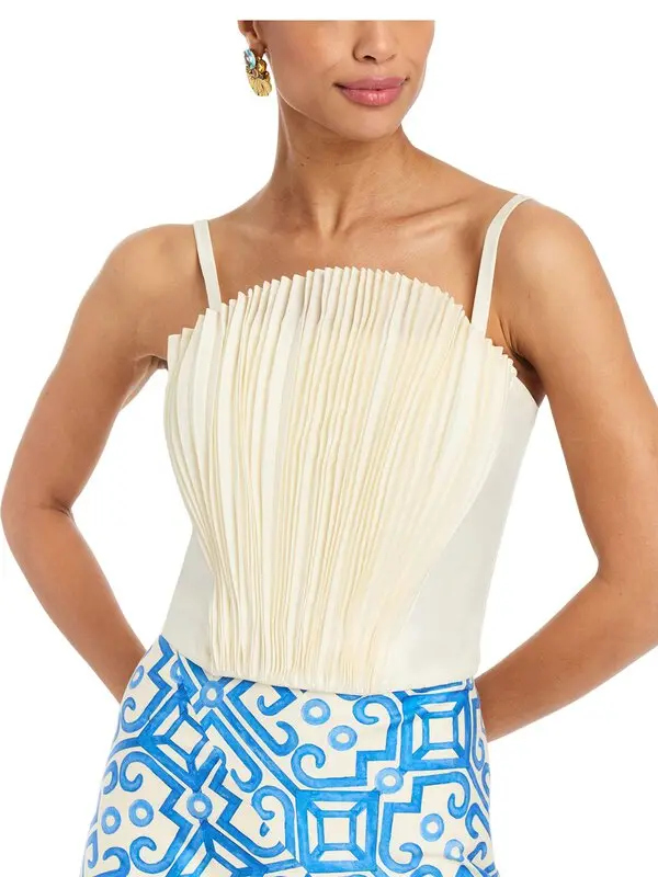 Mestiza New York Scallopini Pleated Organza Bustier Top - White