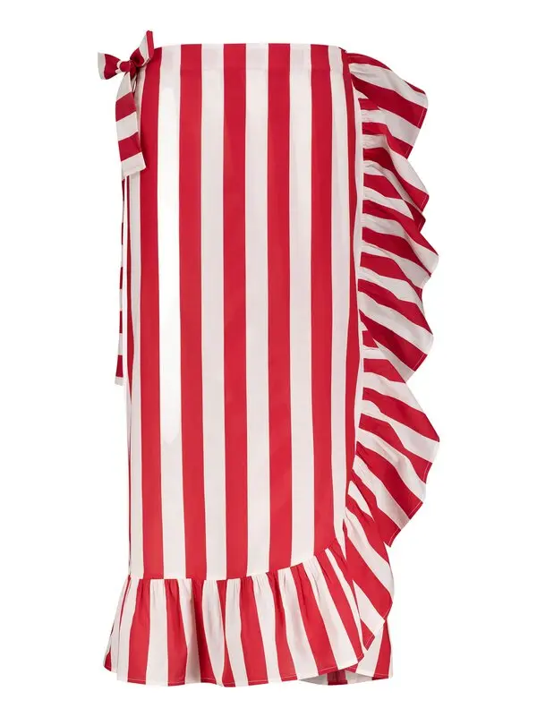 GIRLSMUSTHAVE Marla Stripe Cotton Ruffled Wrap Midi Skirt - Red