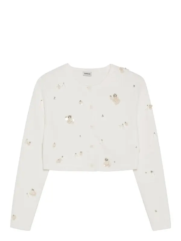 Simkhai Zadie Crystal Sequin Cashmere Cropped Cardigan - White