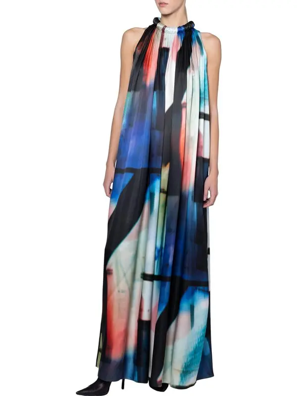 ROKSANDA Alkari Gathered Printed Silk Satin Gown - Blue Pink