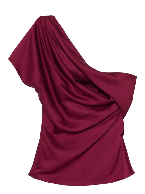 Simkhai Satin Draped Asymmetric Top - Red