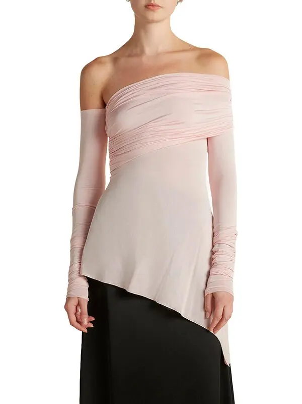 Marina Moscone Jersey Draped Asymmetric Top - Pink