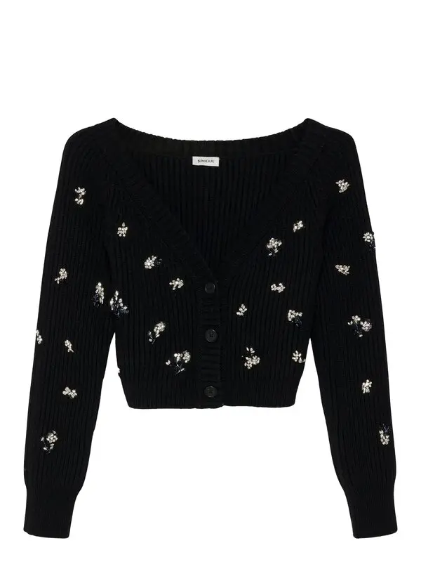 Simkhai Novah Crystal Wool Cashmere Cropped Cardigan - Black