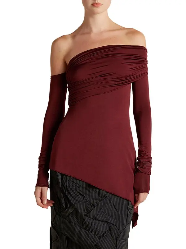 Marina Moscone Jersey Draped Asymmetric Top - Red