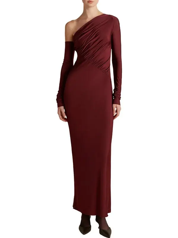 Marina Moscone Jersey Draped Asymmetric Maxi Dress - Red