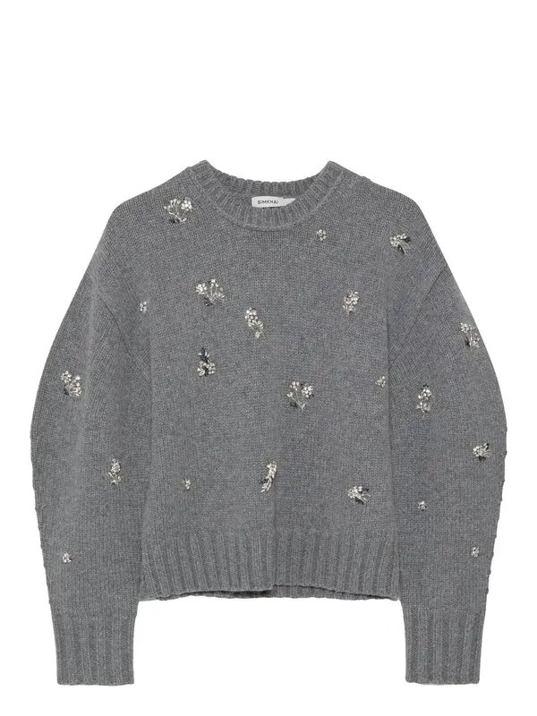 Simkhai Coraline Crystal Wool Cashmere Crewneck Sweater - Grey