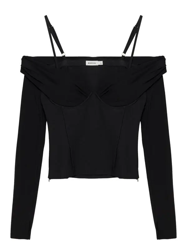 Simkhai Hazel Jersey Gathered Off-shoulder Top - Black