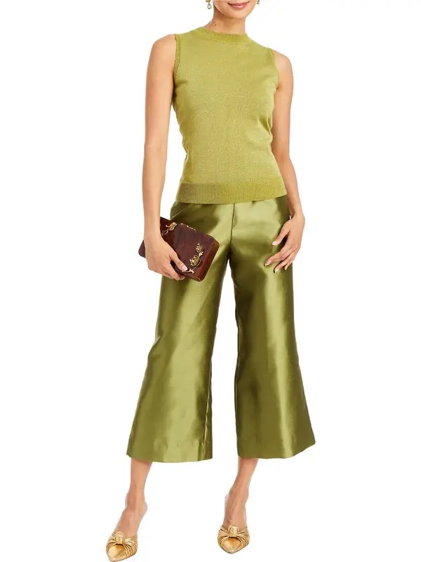 Mestiza New York Blake Cropped Flared Dupioni Pants - Green