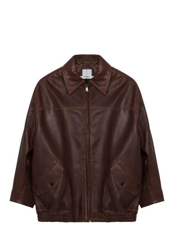 Simkhai Huntington Oversized Leather Jacket - Brown