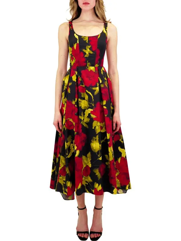 Azeeza Aishani Floral Poplin Pleated Midi Dress - Multicolor