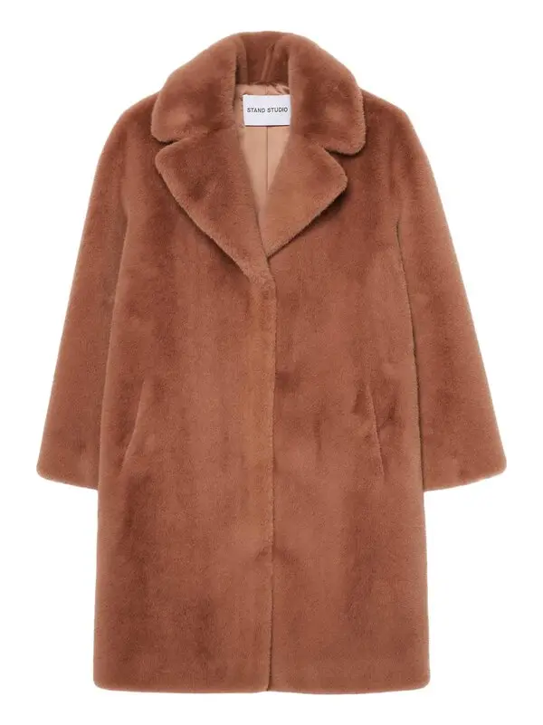 STAND STUDIO Camille Faux Fur Cocoon Coat - Brown