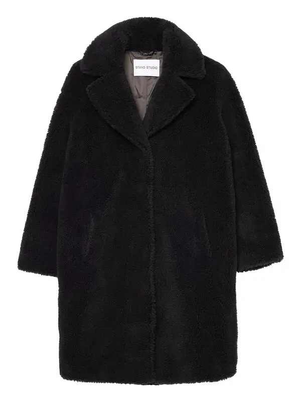 STAND STUDIO Camille Faux Fur Cocoon Coat - Black