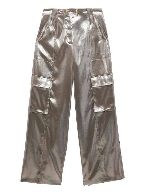 Simkhai Beatriz Metallic Lamé Wide-leg Cargo Pants - Silver