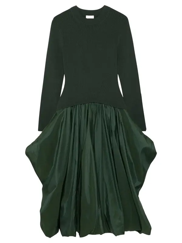 Simkhai Knit Taffeta Combo Gathered Midi Dress - Green