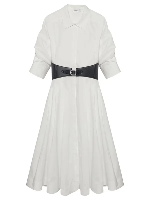 Simkhai Olson Poplin Belted Midi Shirt Dress - White