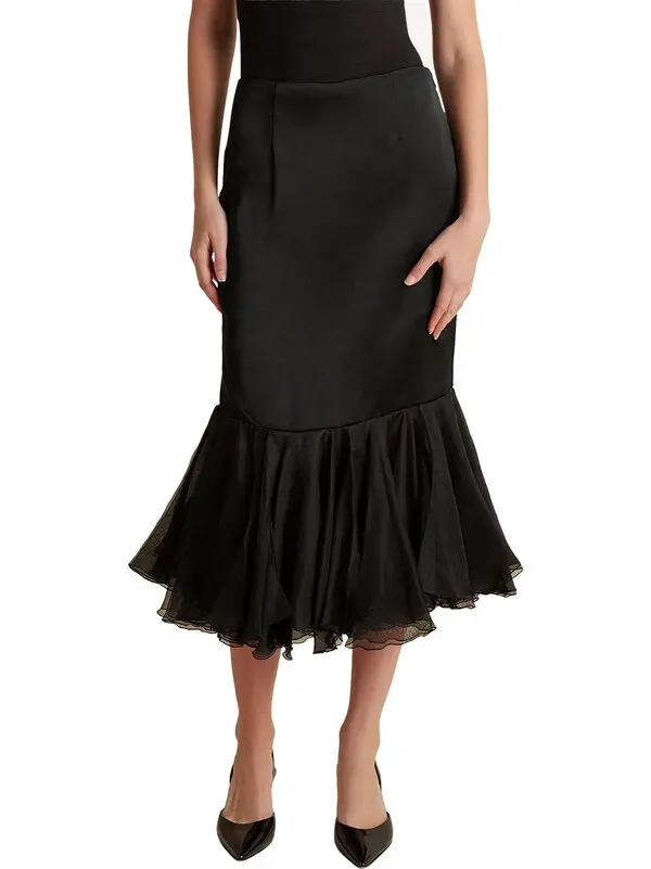 Marina Moscone Cady Organza Flounced Pencil Skirt - Black