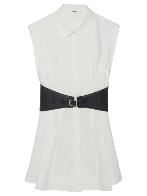 Simkhai Adler Poplin Belted Mini Shirt Dress - White