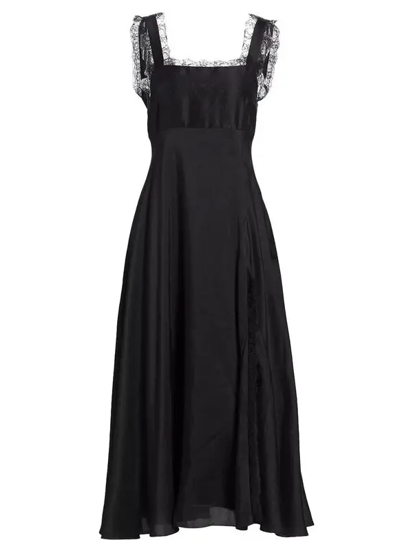 Azeeza Aubrey Lace-trimmed Silk-crepe Midi Dress - Black