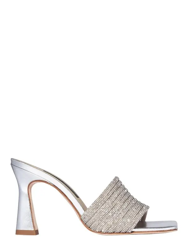 JUWELINA PARIS Ace Swarovski-crystal Embellished Metallic-leather Mule - Silver