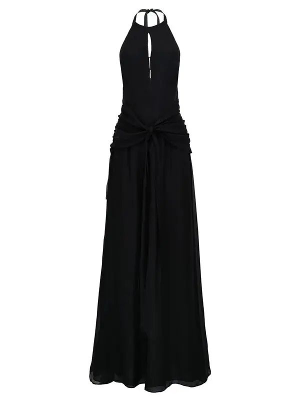 Azeeza Avya Gathered Silk Chiffon Halter Gown - Black