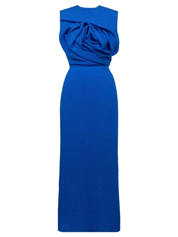 EDELINE LEE Aphrodite Jacquard Draped Midi Dress - Lapis
