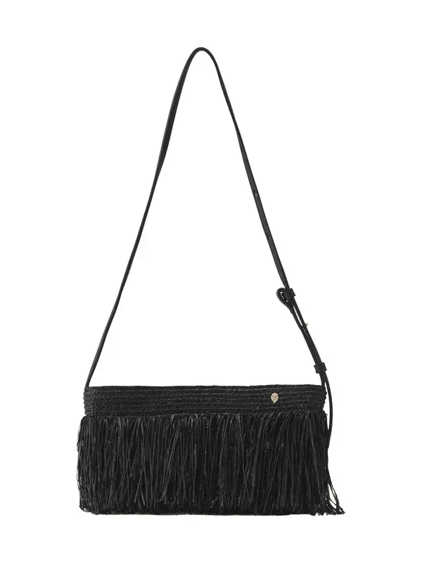 Helen Kaminski Dawn Fringed Raffia Crossbody Bag - Black