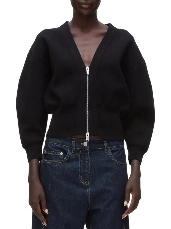 3.1 Phillip Lim Knit Cotton Sculpted-sleeve Crop Cardigan - Black