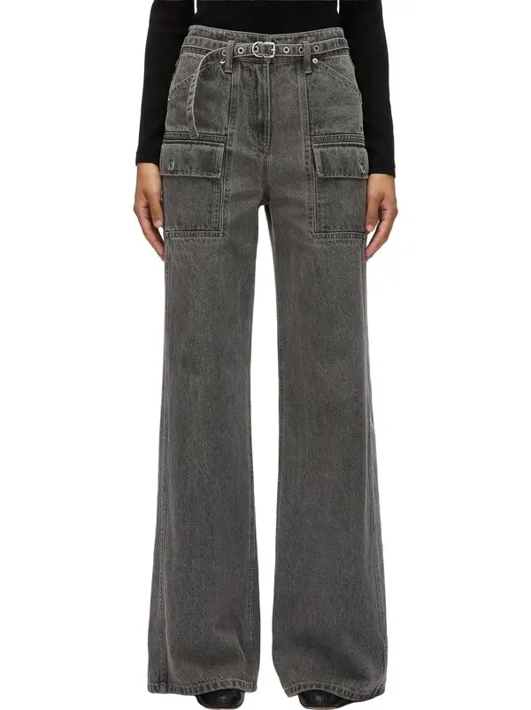 3.1 Phillip Lim Belted Acid-washed Wide-leg Cargo Jeans - Grey