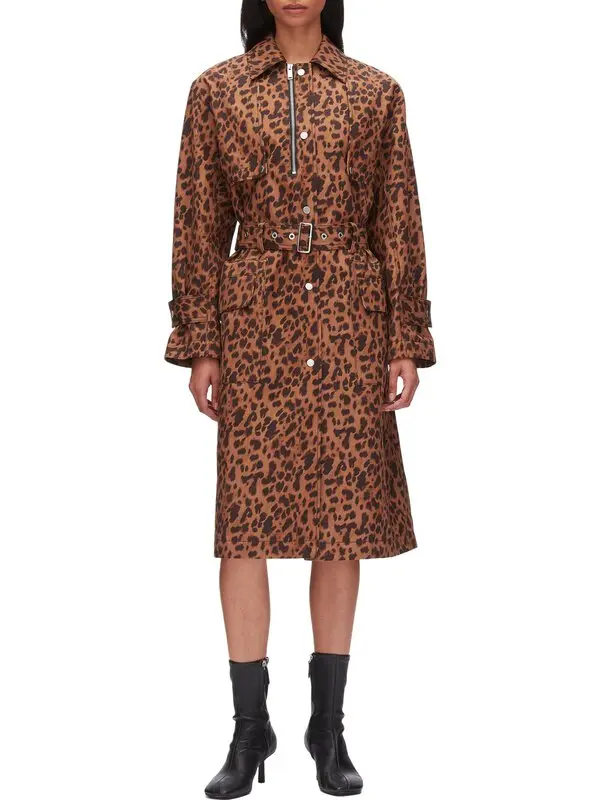 3.1 Phillip Lim Leopard Twill Belted Trench Coat - Brown