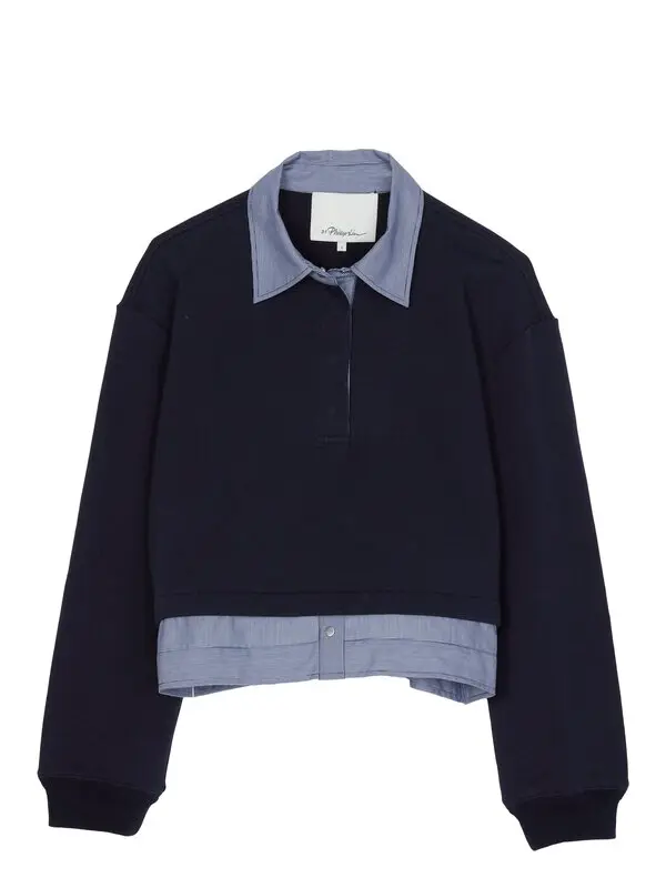 3.1 Phillip Lim French Terry Poplin Combo Polo Shirt - Blue