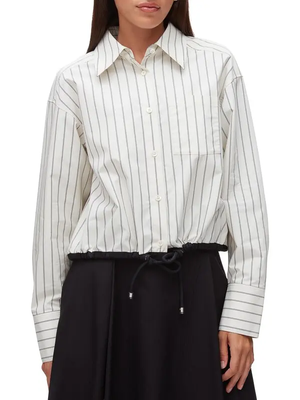 3.1 Phillip Lim Stripe Poplin Drawcord Top - Neutral