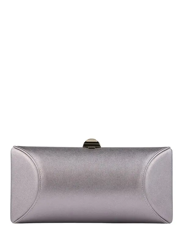 Rodo Metallic Leather Tube Clutch - Silver