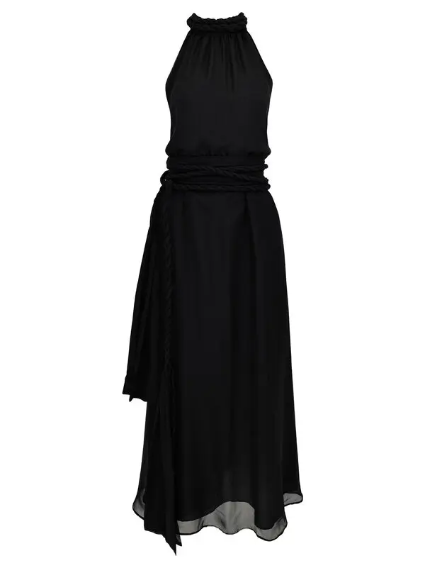 Azeeza Dany Gathered Silk Chiffon Midi Dress - Black