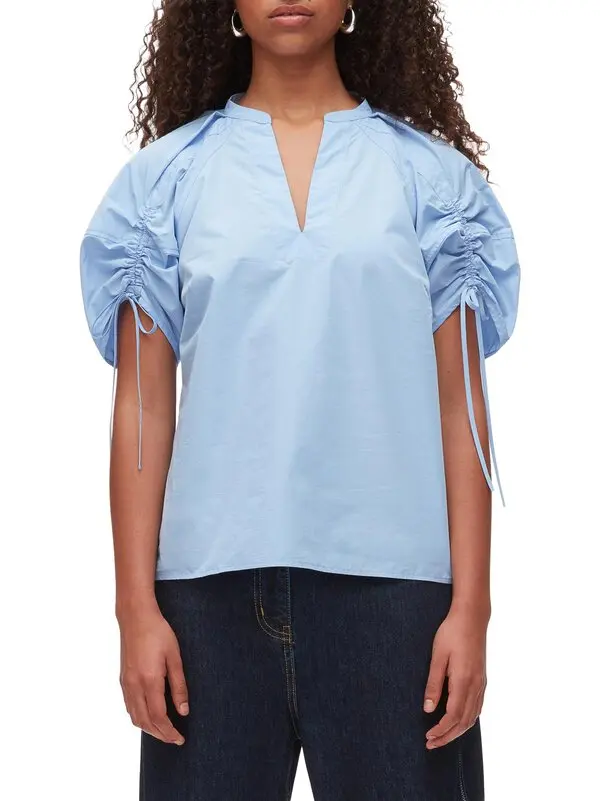 3.1 Phillip Lim Cotton Poplin Ruched Puff-sleeve Top - Blue