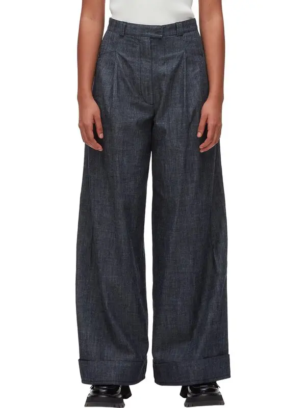 3.1 Phillip Lim Denim Chambray Pleated Wide-leg Pants - Blue