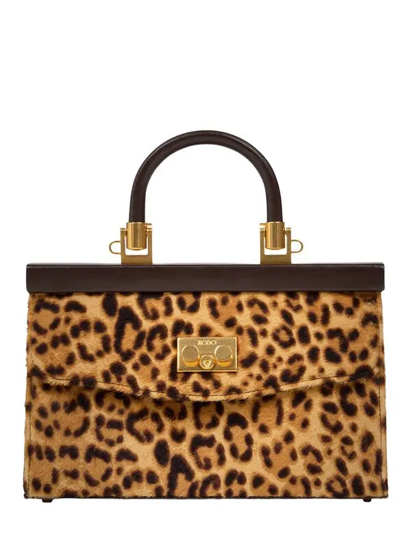 Rodo Small Paris Leopard Calf Hair Handbag - Multicolor