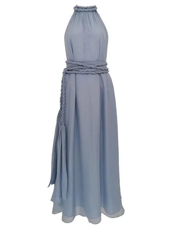 Azeeza Dany Gathered Silk Chiffon Midi Dress - Blue