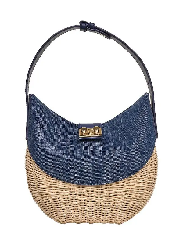 Rodo Laurelle Willow Denim & Wicker Shoulder Bag - Blue
