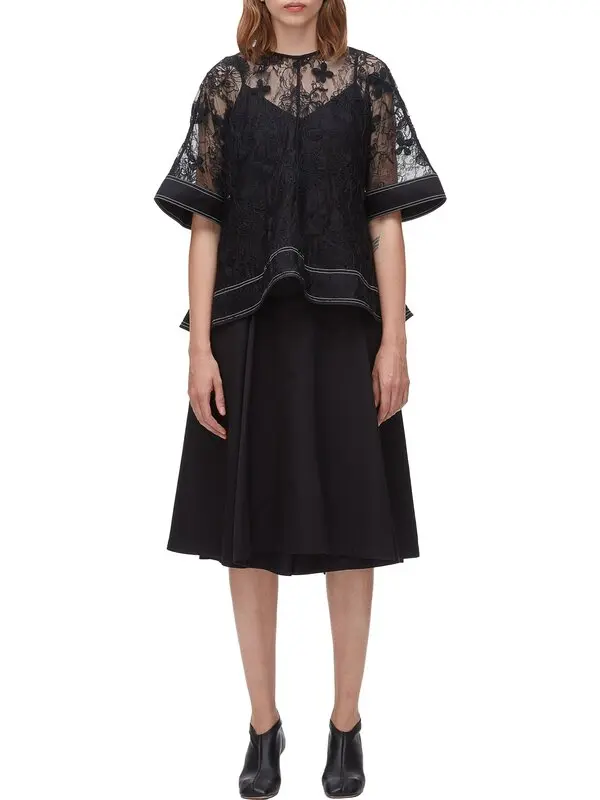 3.1 Phillip Lim Sheer Floral Lace Flounce Top - Black